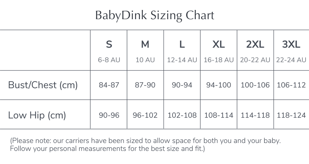 BabyDink Baby Carrier | Sizing Chart