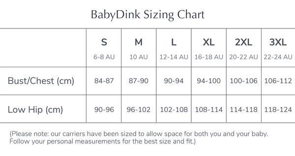 BabyDink Baby Carrier | Sizing Chart